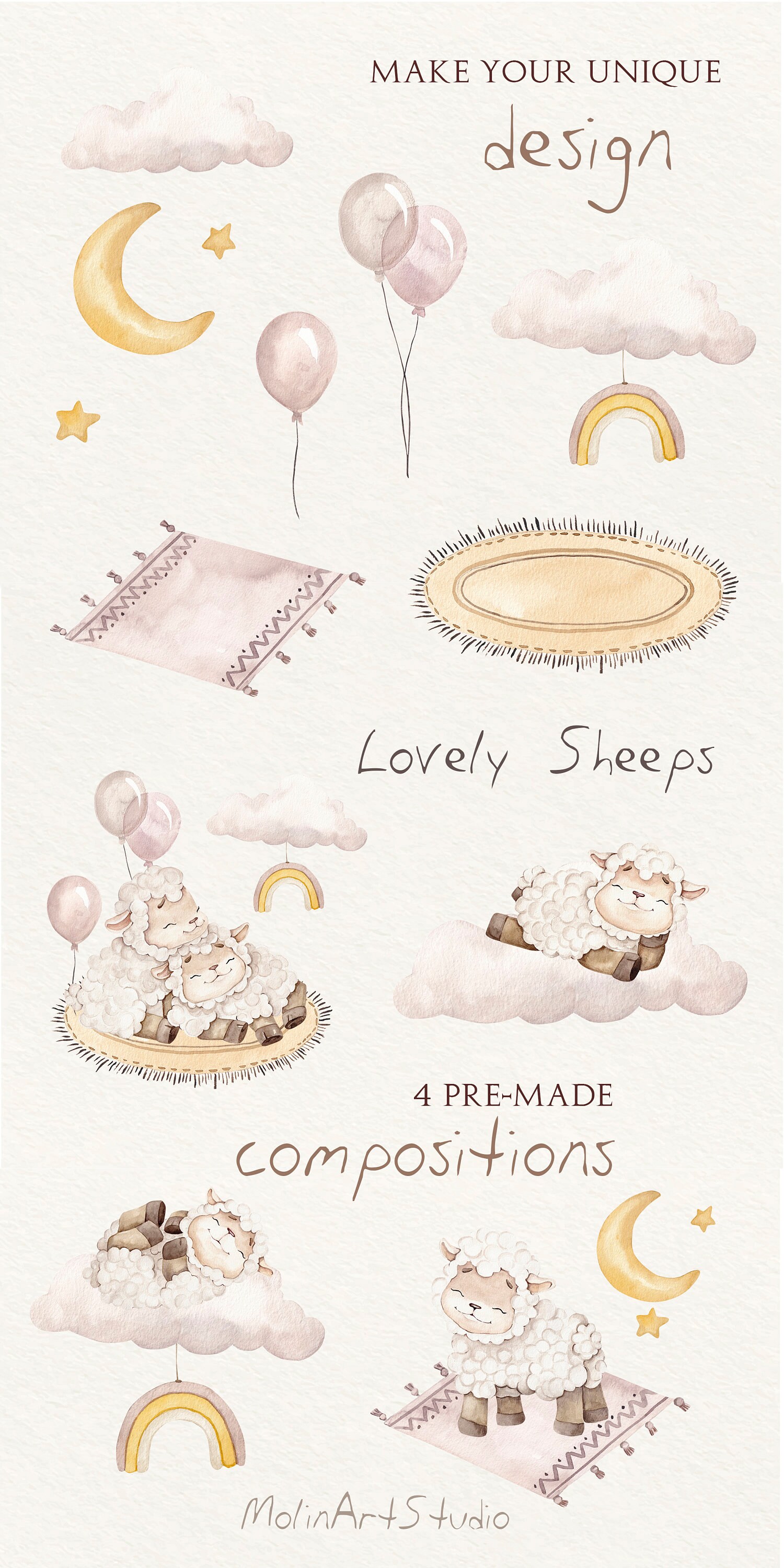 Watercolor Sheep Clipart Baby Sheep Clipart Nursery Art | Etsy Canada