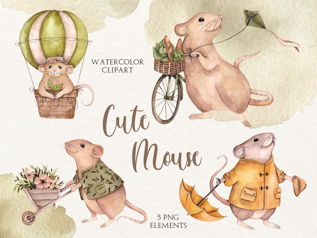 Cute Mouse Watercolor Clipart, Little Animals, Nursery Art, Kids ...