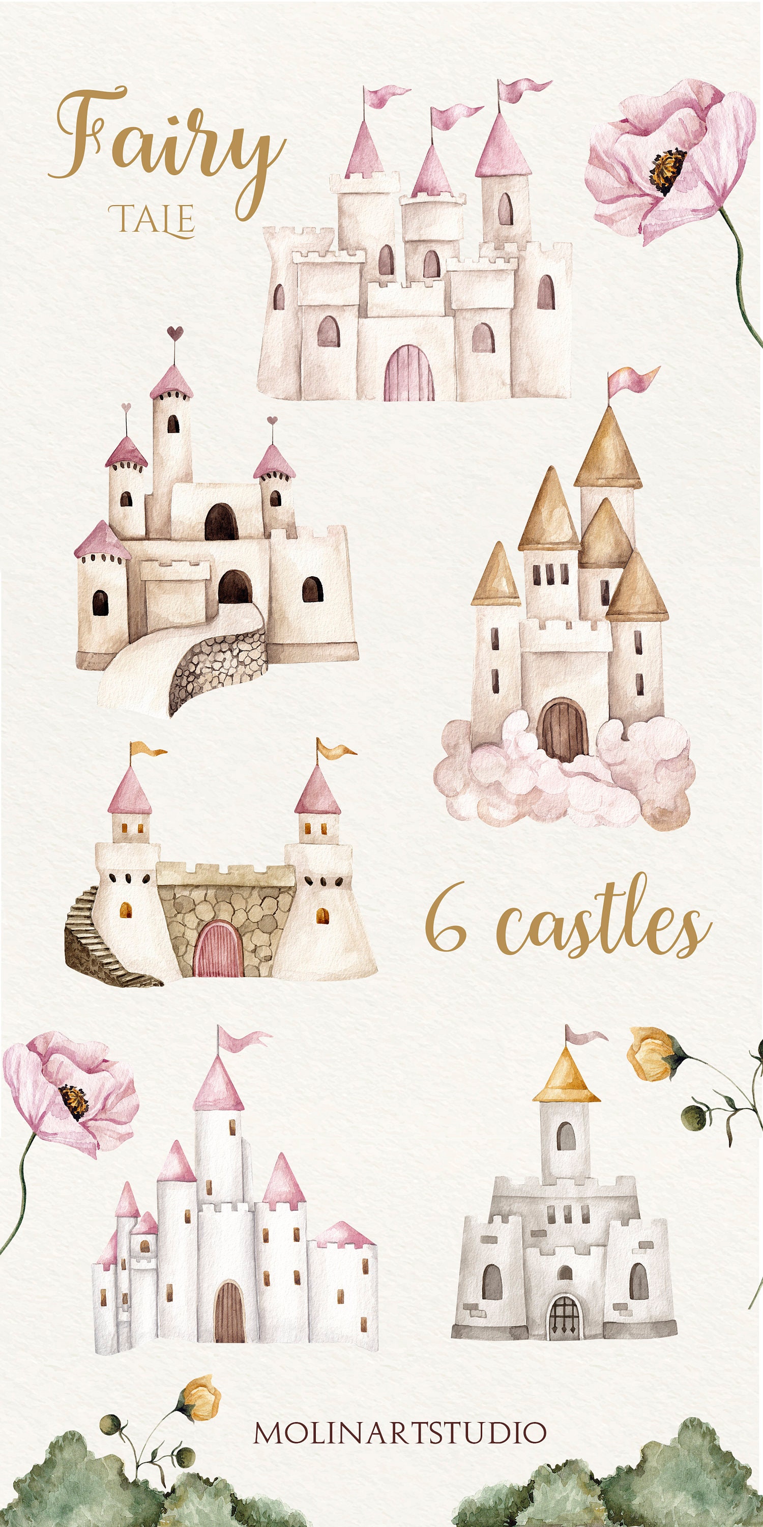 Watercolor Fairy Tale Clipart Fairytale Castle Clipart Royal | Etsy