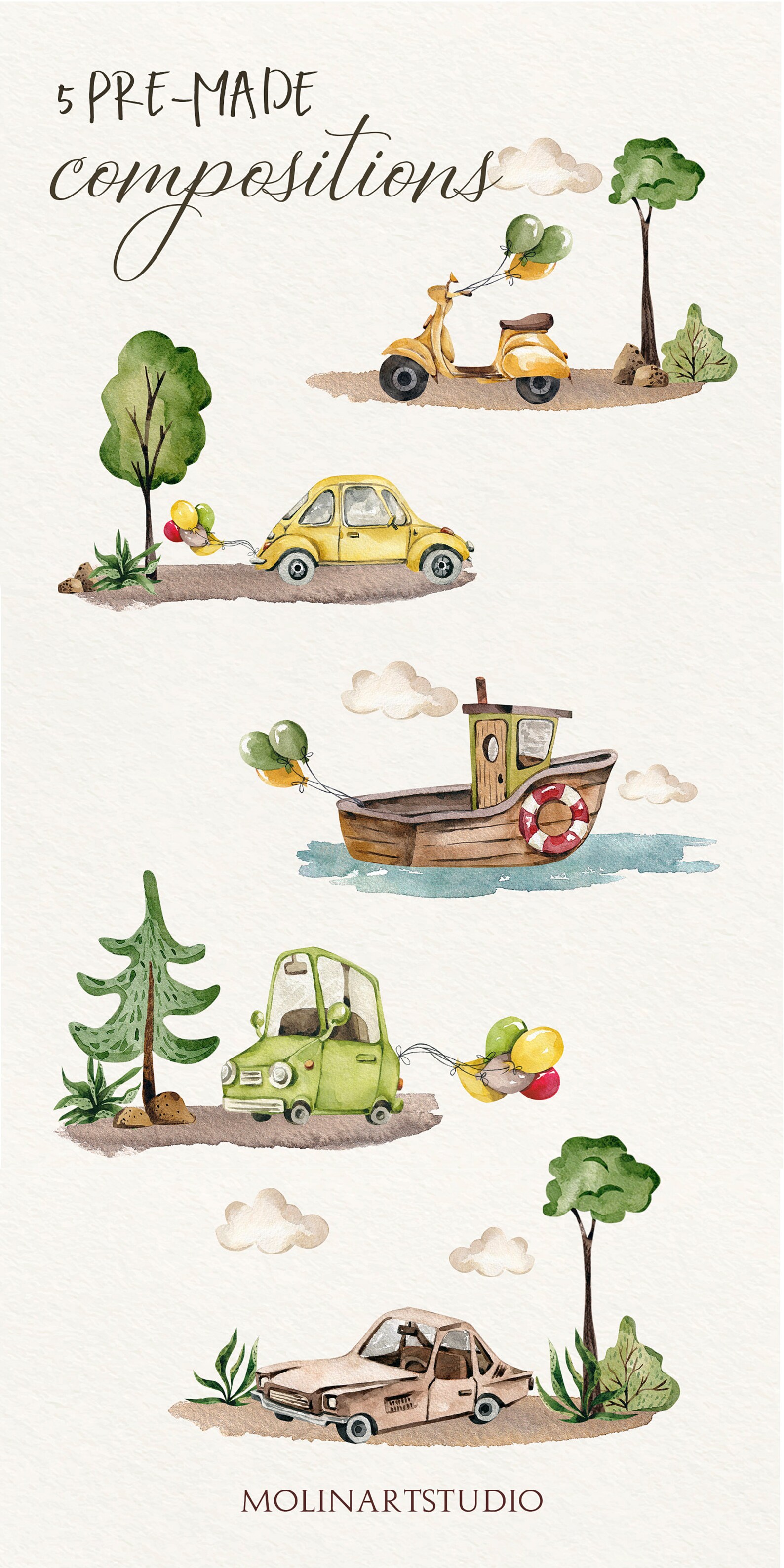 Watercolor Transport Clipart Kid Plane Watercolor Car | Etsy