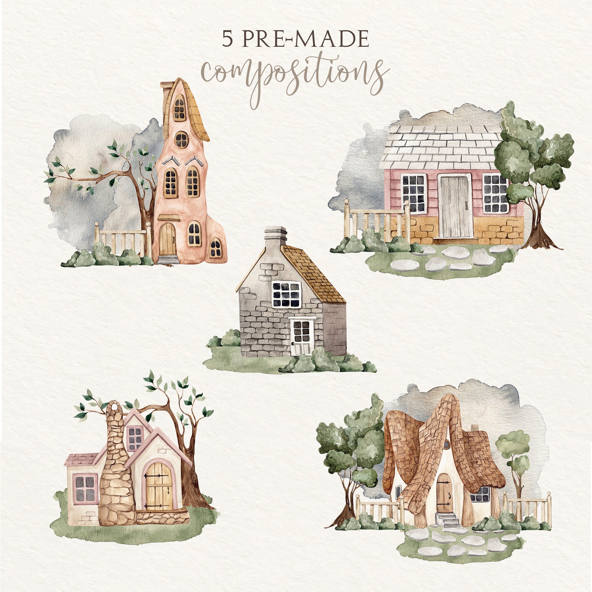 Watercolor House Clipart Cottage Clipart Cute Houses Sweet - Etsy