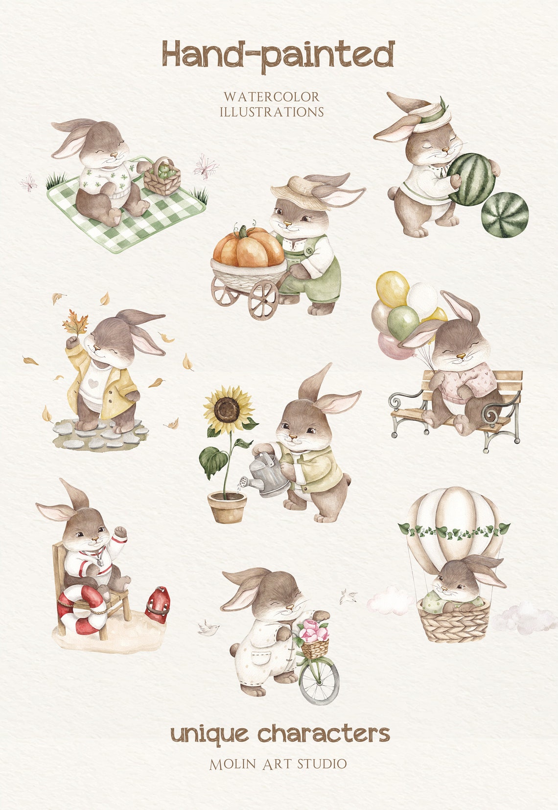 Cute Bunny Watercolor Clipart Watercolor Rabbit Bunny - Etsy