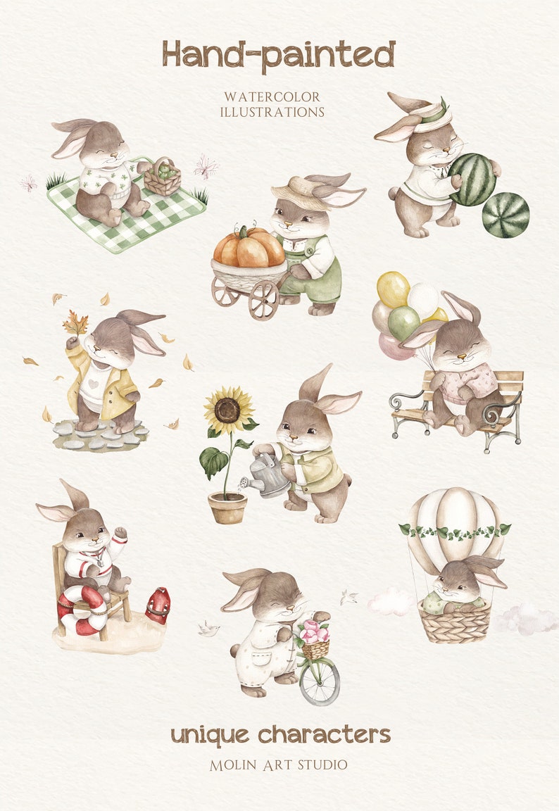 Cute Bunny Watercolor Clipart, Watercolor Rabbit, Bunny Drawing, Cute ...