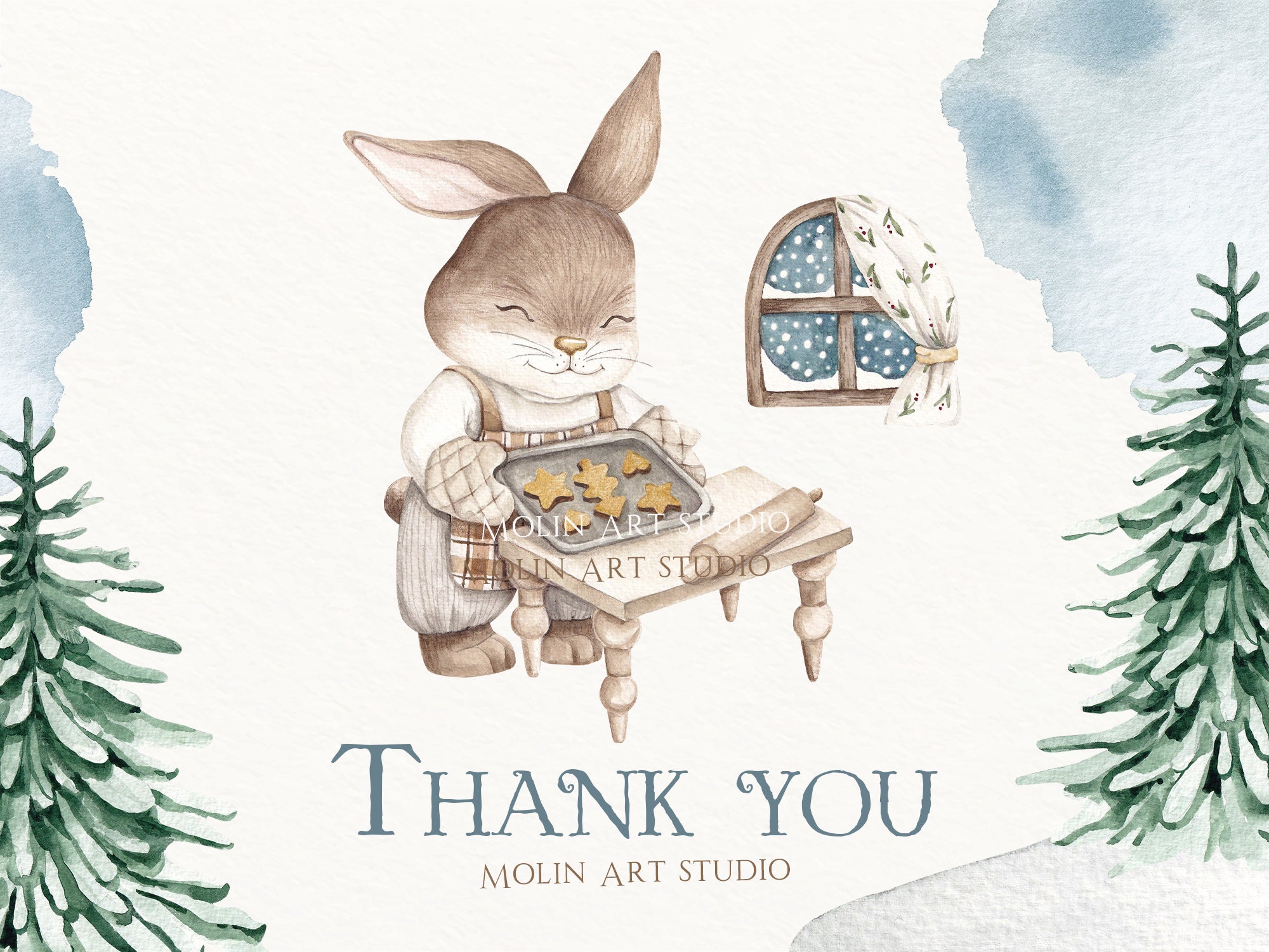 Bunny 2023 Clipart Watercolor Christmas Clipart Cute Cartoon - Etsy