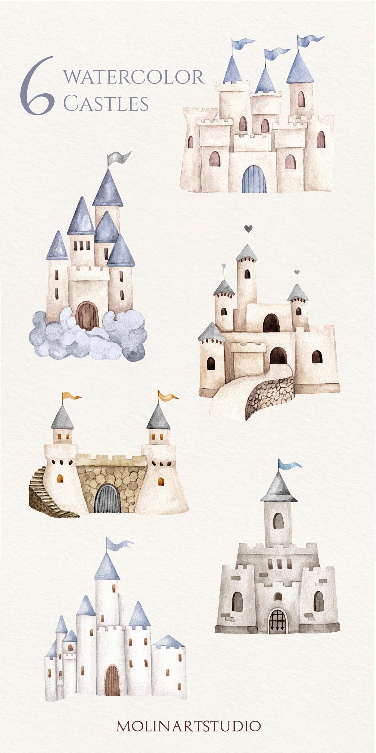 Watercolor Blue Castle Clipart Fairytale Castle Clipart | Etsy