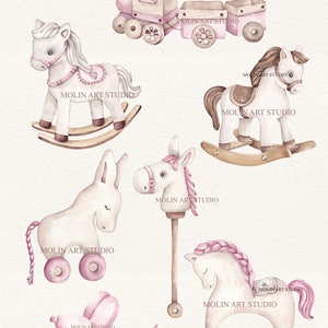 Watercolor Rocking Horse Clipart, Baby Toys Clipart, Baby Shower ...