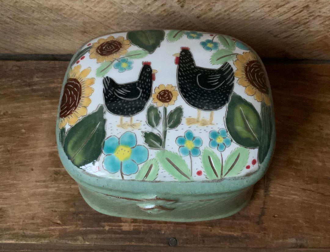 Chickens and Sunflowers Keepsake/jewelry Box Stoneware Pottery ...