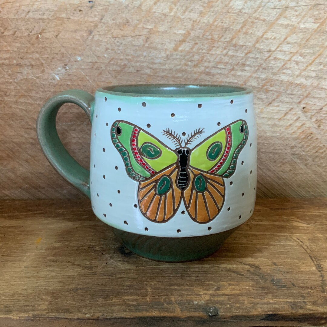 Butterfly/moth Mug Stoneware Pottery - Etsy
