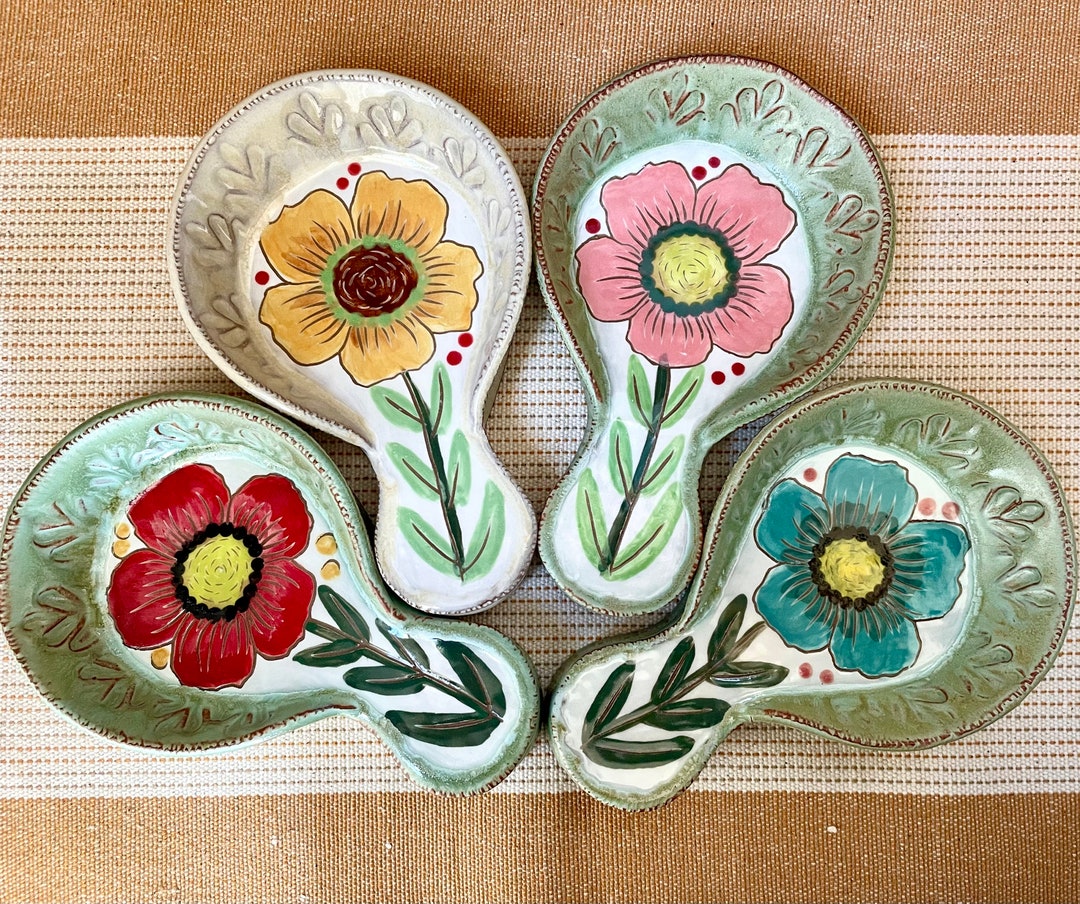 Flower Spoonrest Stoneware Pottery Ceramic - Etsy