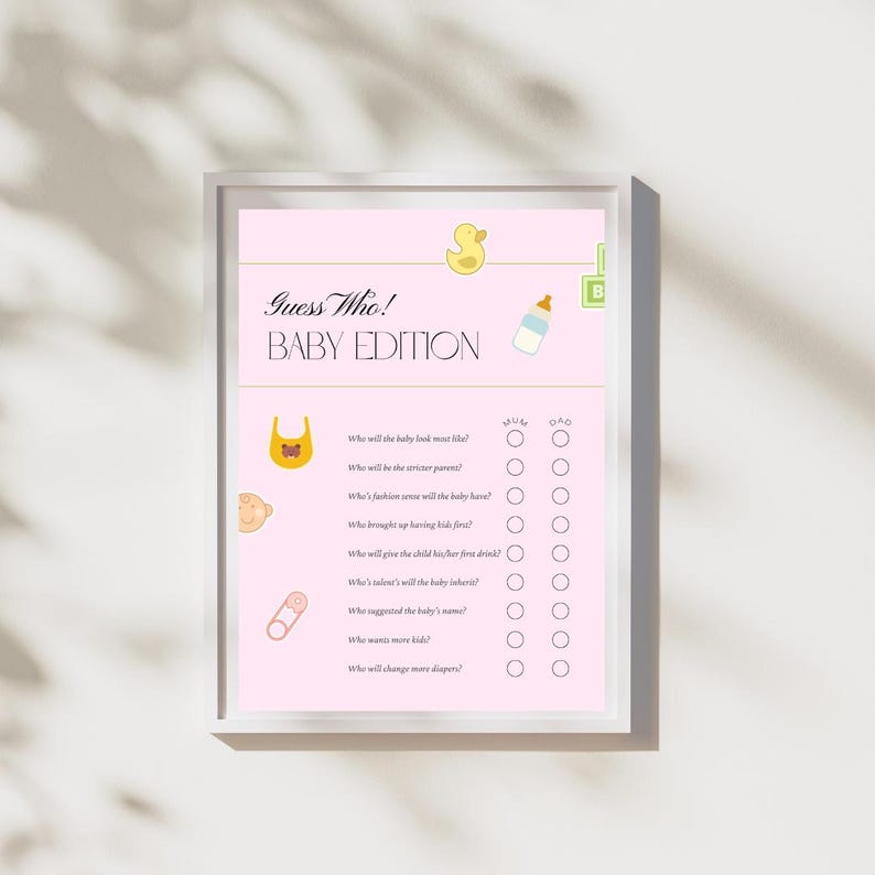Baby Shower Game - GUESS WHO in Pink - Etsy