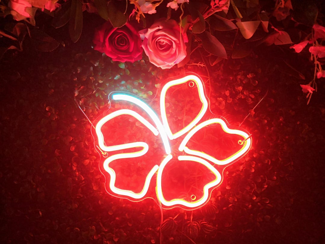 Hibiscus Neon Sign, Clover Neon Sign, Clover Led Sign, Shamrock Neon ...