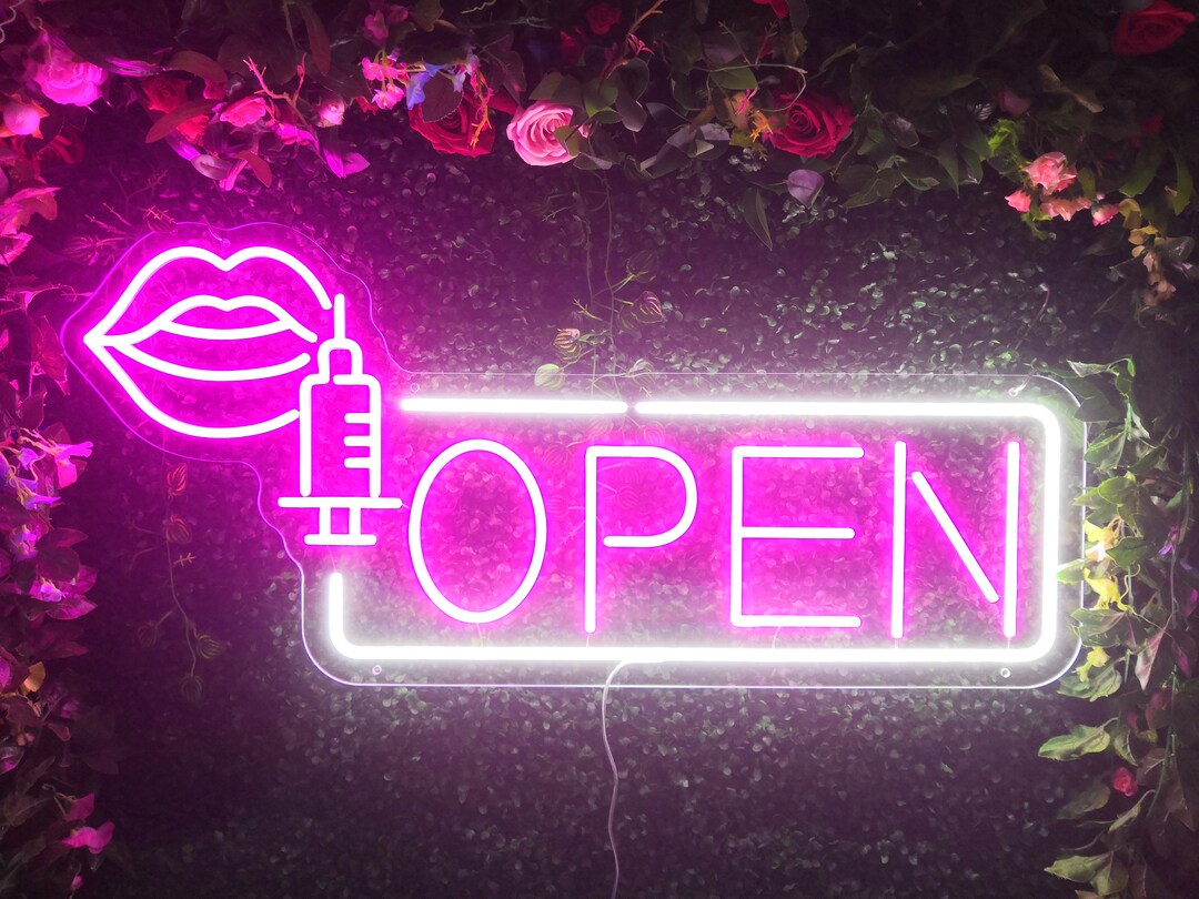 Beauty Salon Open Neon Sign: Lips & Syringe Decor - Etsy