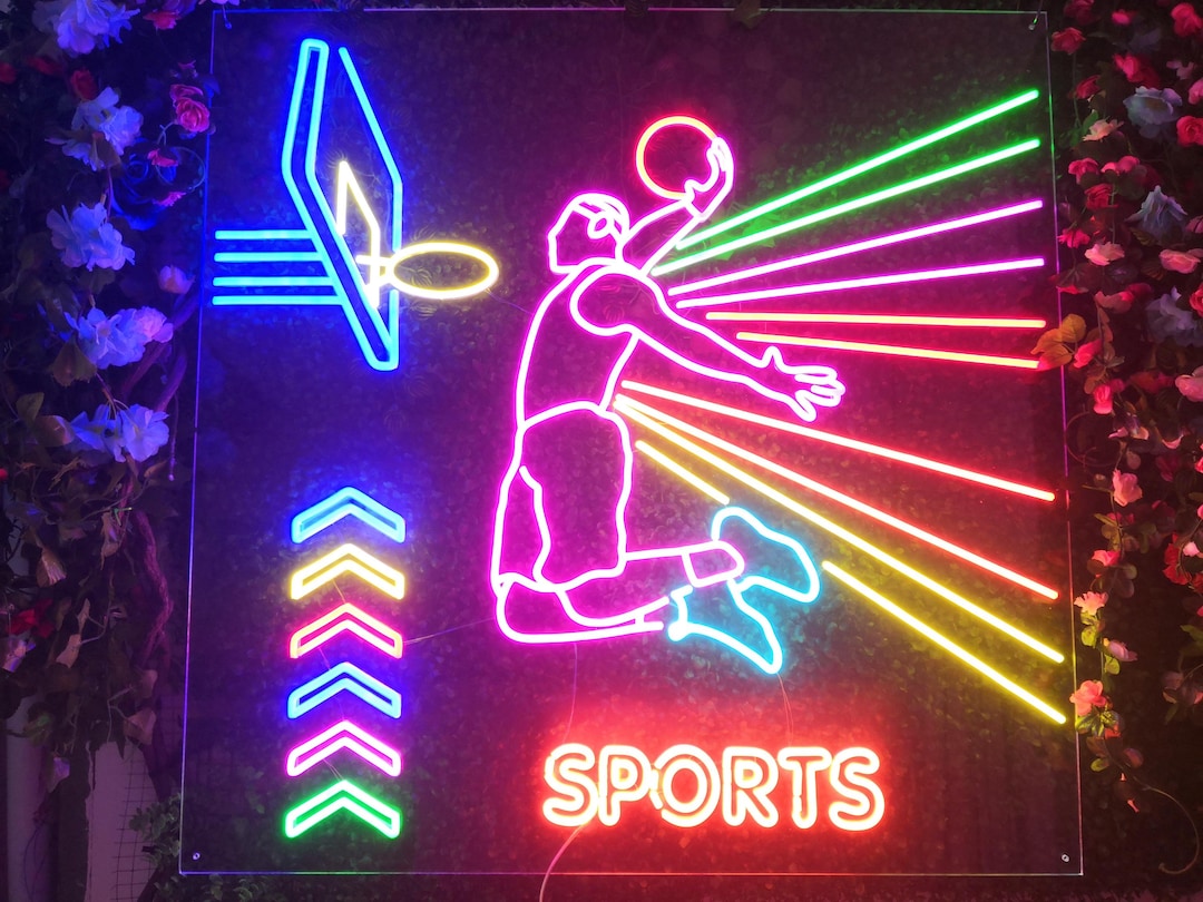 3D Neon Sign for Room Decor Sports Bar Football Baseball Basketball Man ...