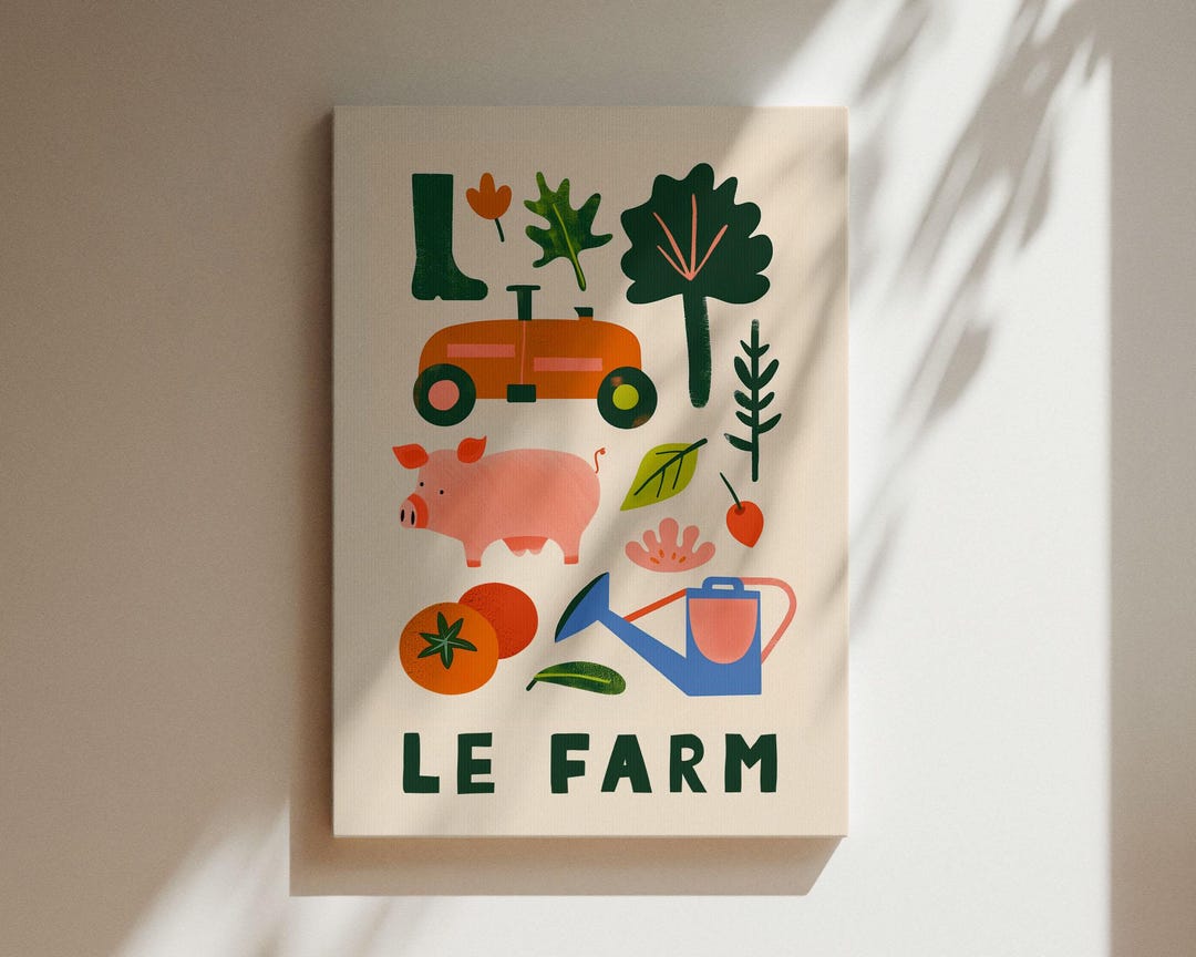 Cute Farm Printable for Kids Room | Pig, Tractor, Vegetables and Plants ...