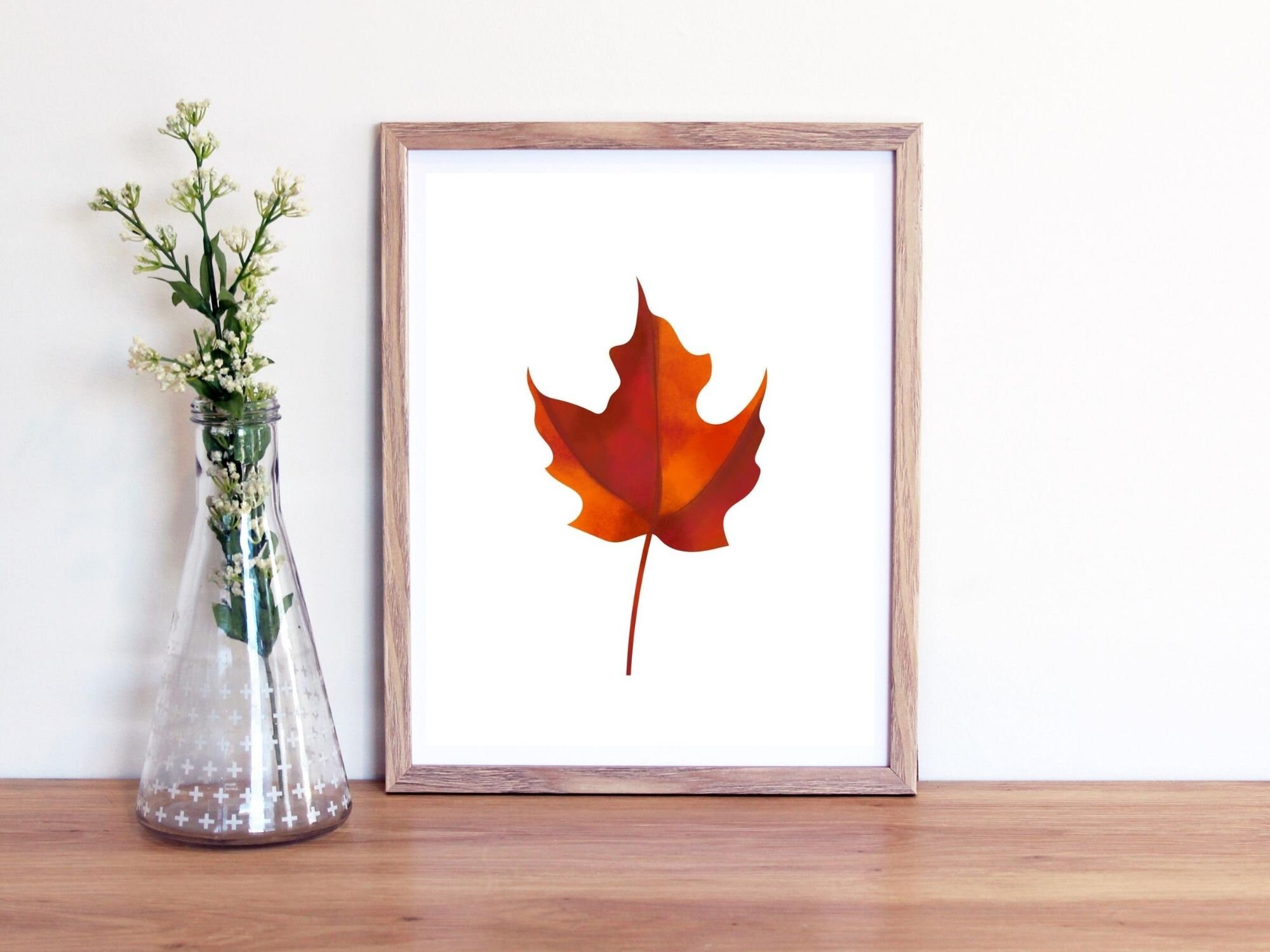 Watercolor autumn leaf wall art print botanical print | Etsy