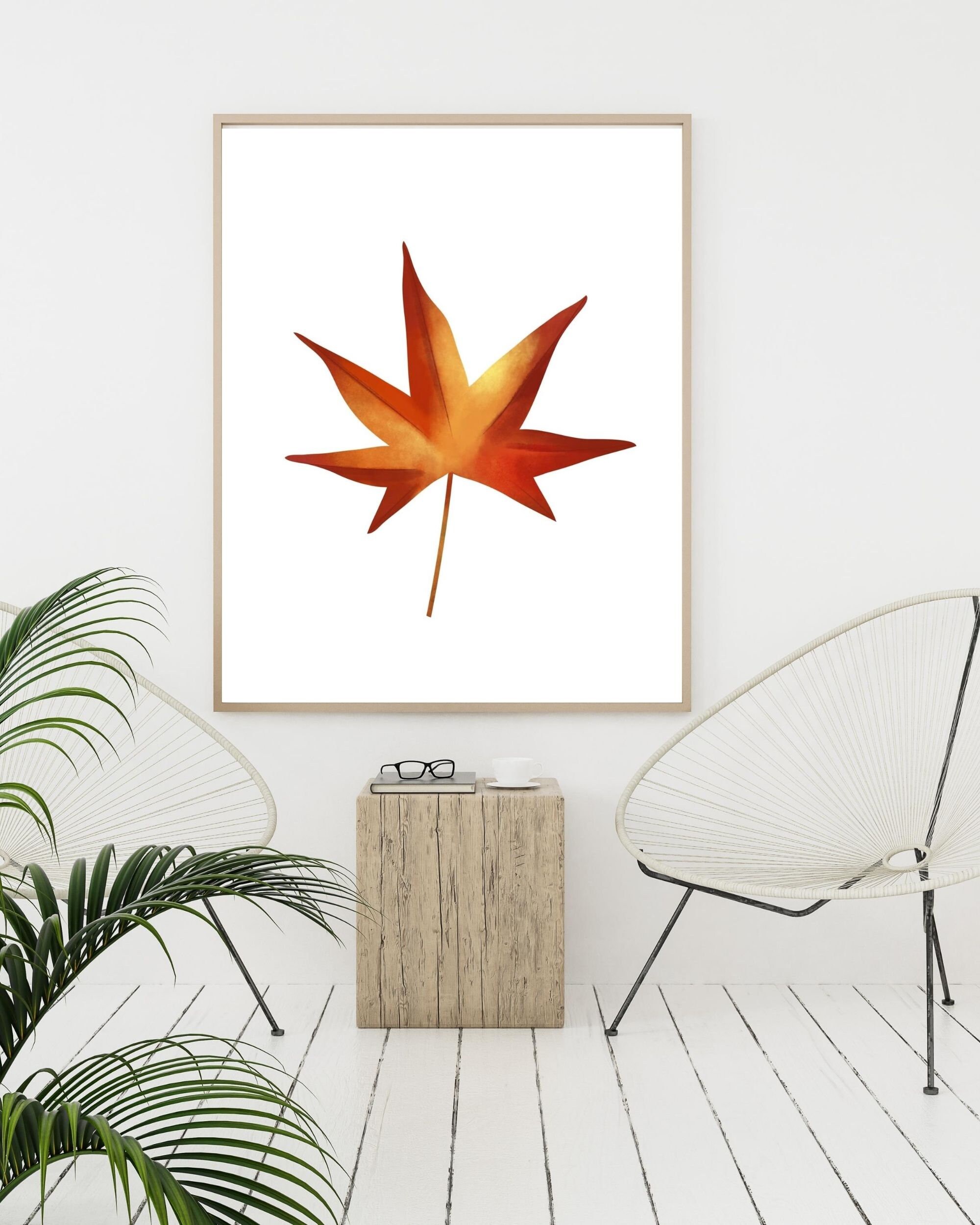 Autumn leaf wall art set wall art printable autumn colors | Etsy