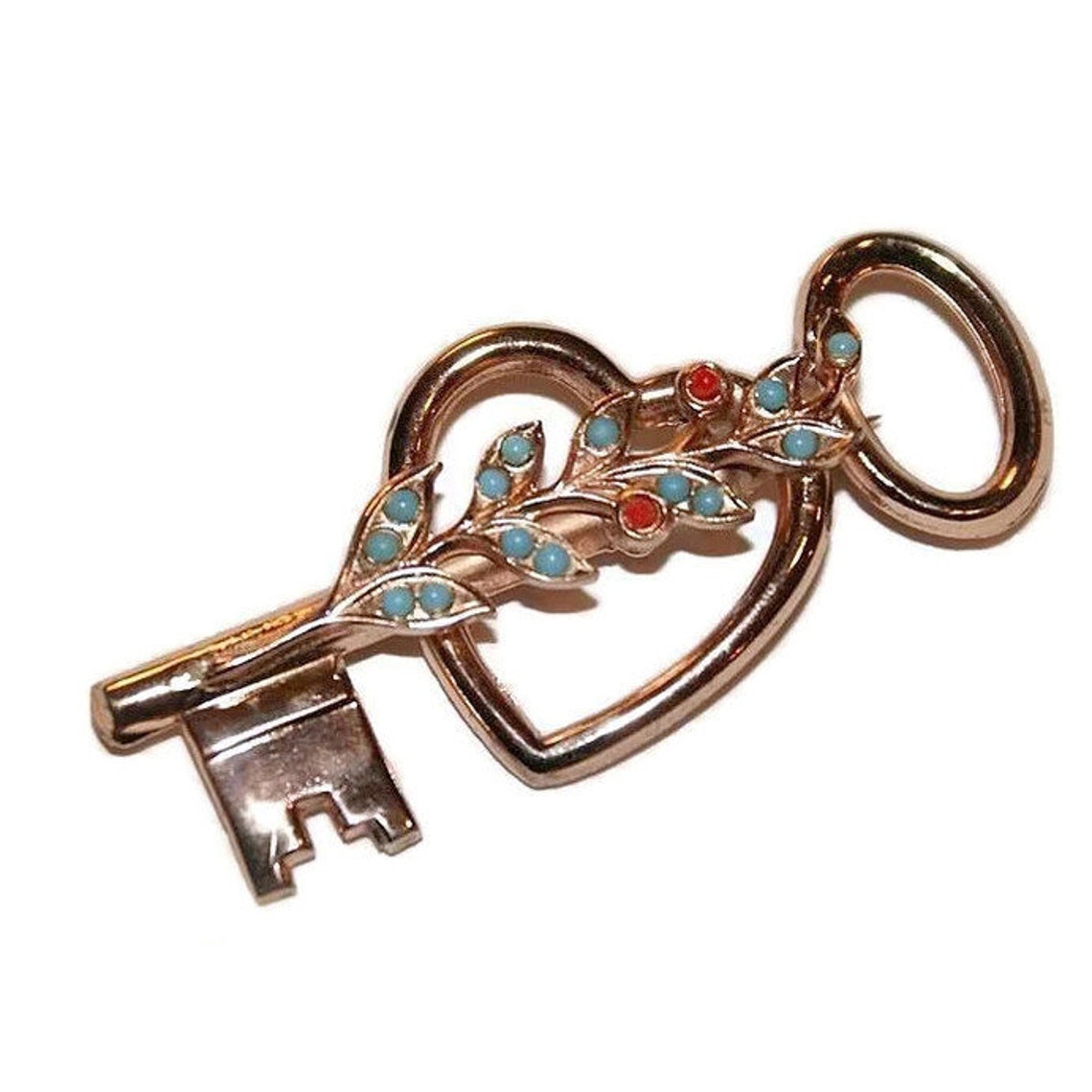 Coro Sterling Pin Brooch, Coro Faux Turquoise Coral Pin Brooch, Key to ...