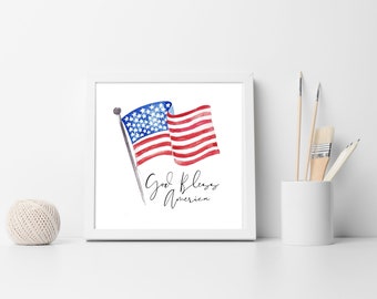4th of July Printable, God Bless America, Chalk Flag, Patriotic Decor ...