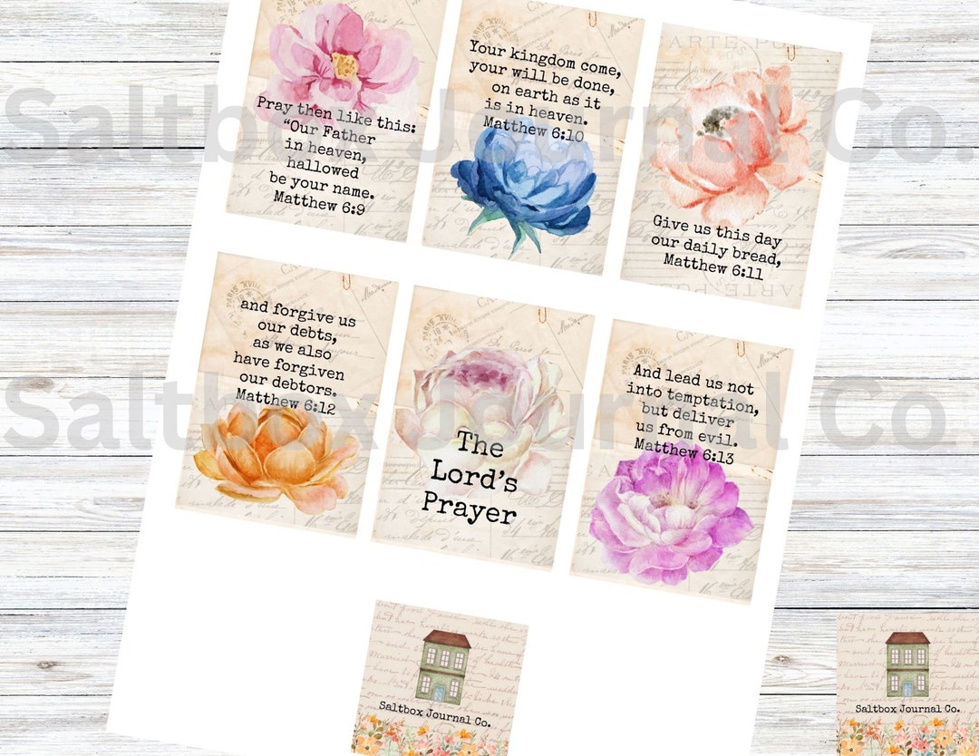 The Lord's Prayer Scripture Tags, Floral Bible Verse Cards, Printable ...