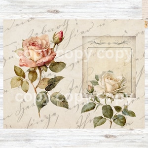 French Rose Journal Pages, Digital Journal Kit, French Script ...