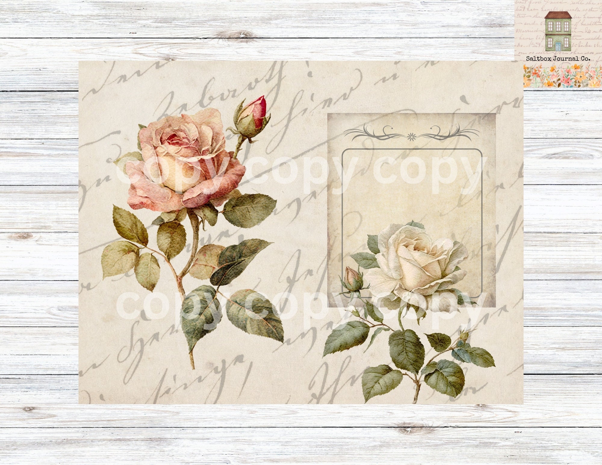French Rose Journal Pages, Digital Journal Kit, French Script ...