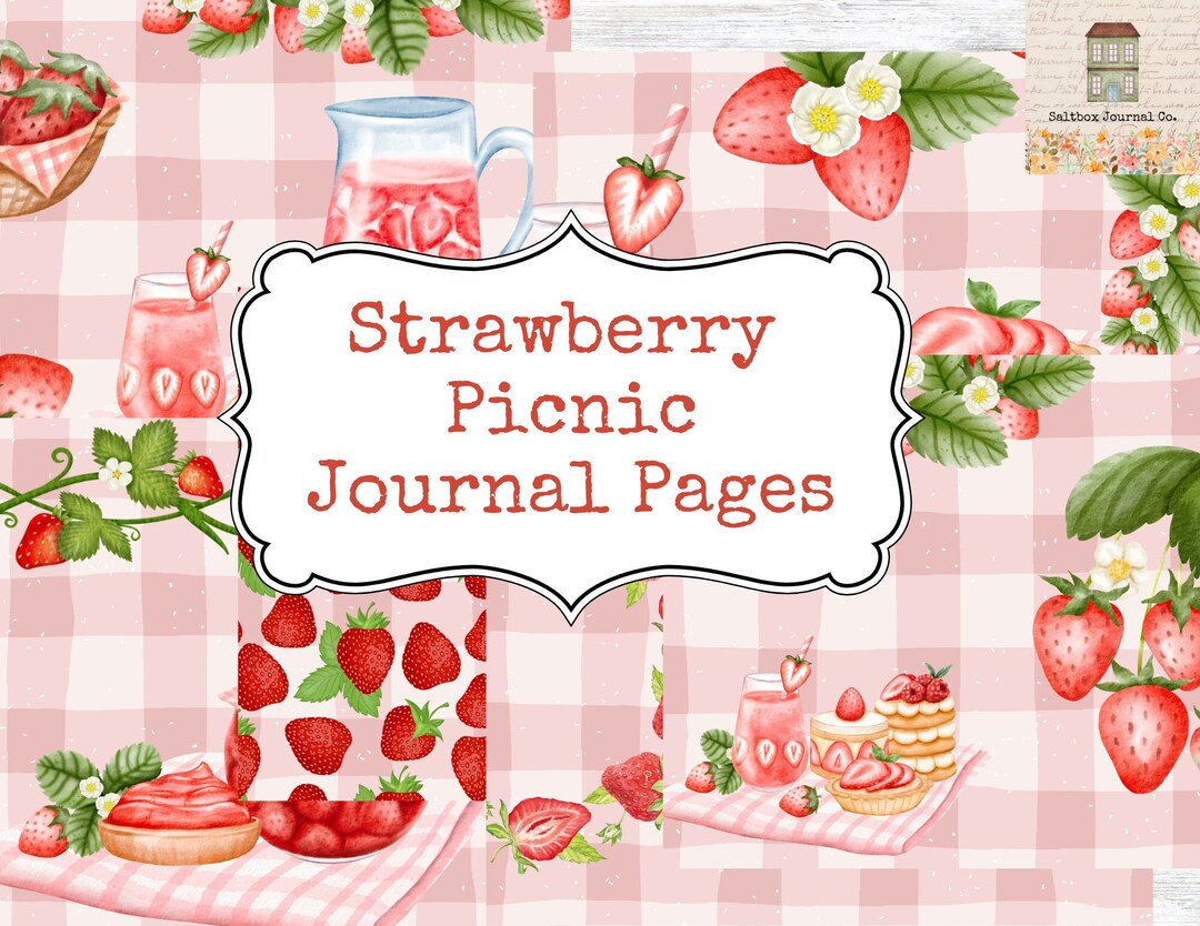 Strawberry Picnic Journal Pages: Gingham Scrapbook Paper (digital ...