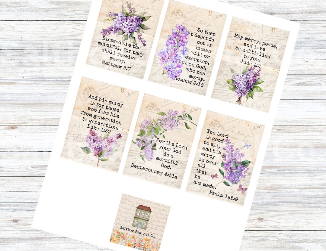 Mercy & Lilacs Scripture Cards: Floral Bible Verse Tags (digital ...