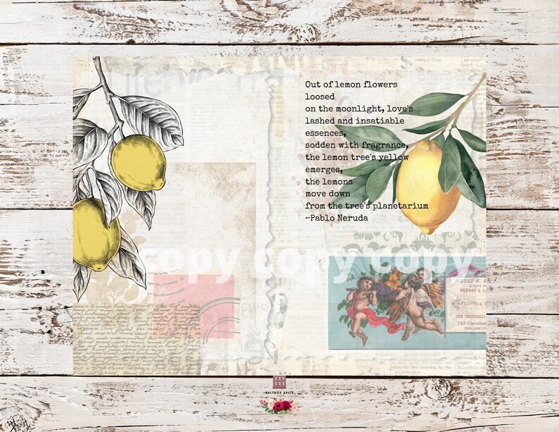 Lemon Junk Journal Pages, Vintage Lemon, Digital Junk Journal Kit ...