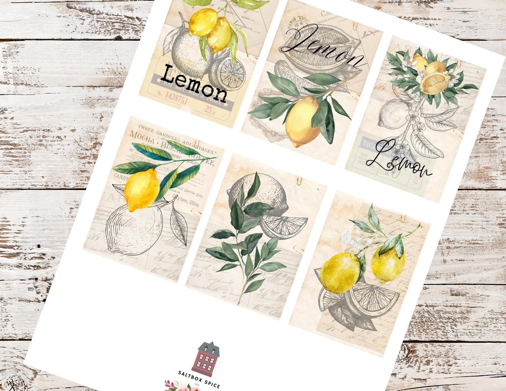 Lemon Watercolor Tags, Lemon Hang Tags, ATC Digital Tags, Digital ...