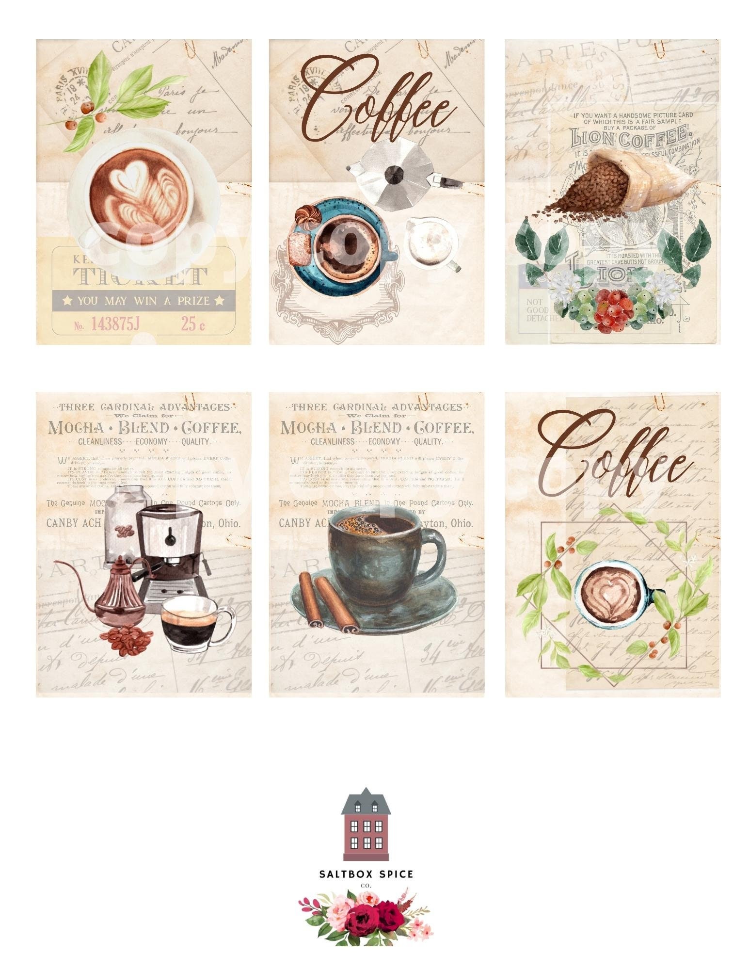 Coffee Hang Tags, Watercolor Coffee, Digital Collage Sheet, Atc Tags ...