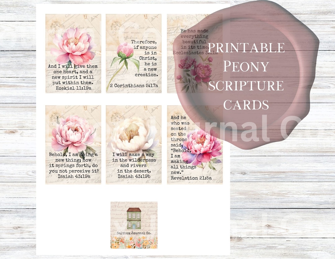 Printable Peony Scripture Tags, New Beginnings, Bible Verse Cards ...