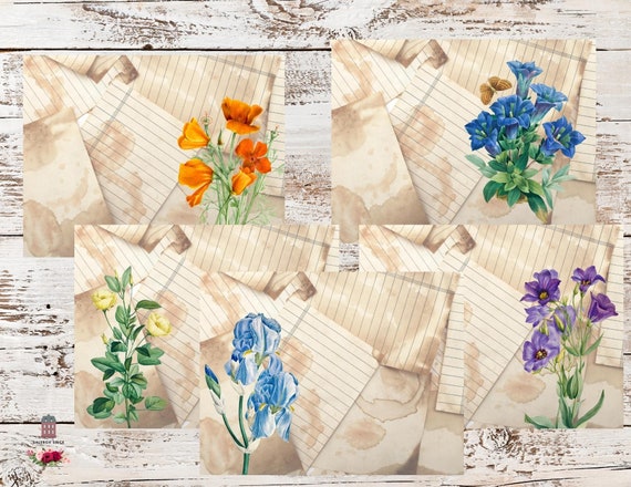 Vintage Tea Stained Paper Printable Vintage Flowers Digital | Etsy