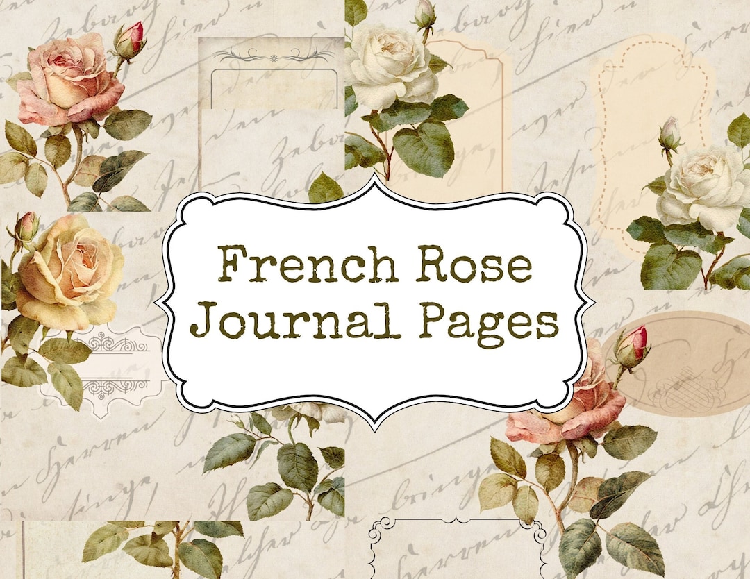 French Rose Journal Pages, Digital Journal Kit, French Script ...
