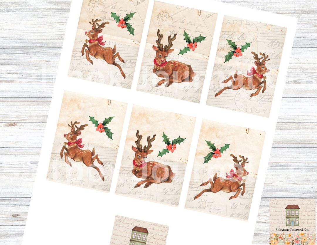Vintage Reindeer Gift Tags, Printable Christmas Tags, Christmas Gift ...