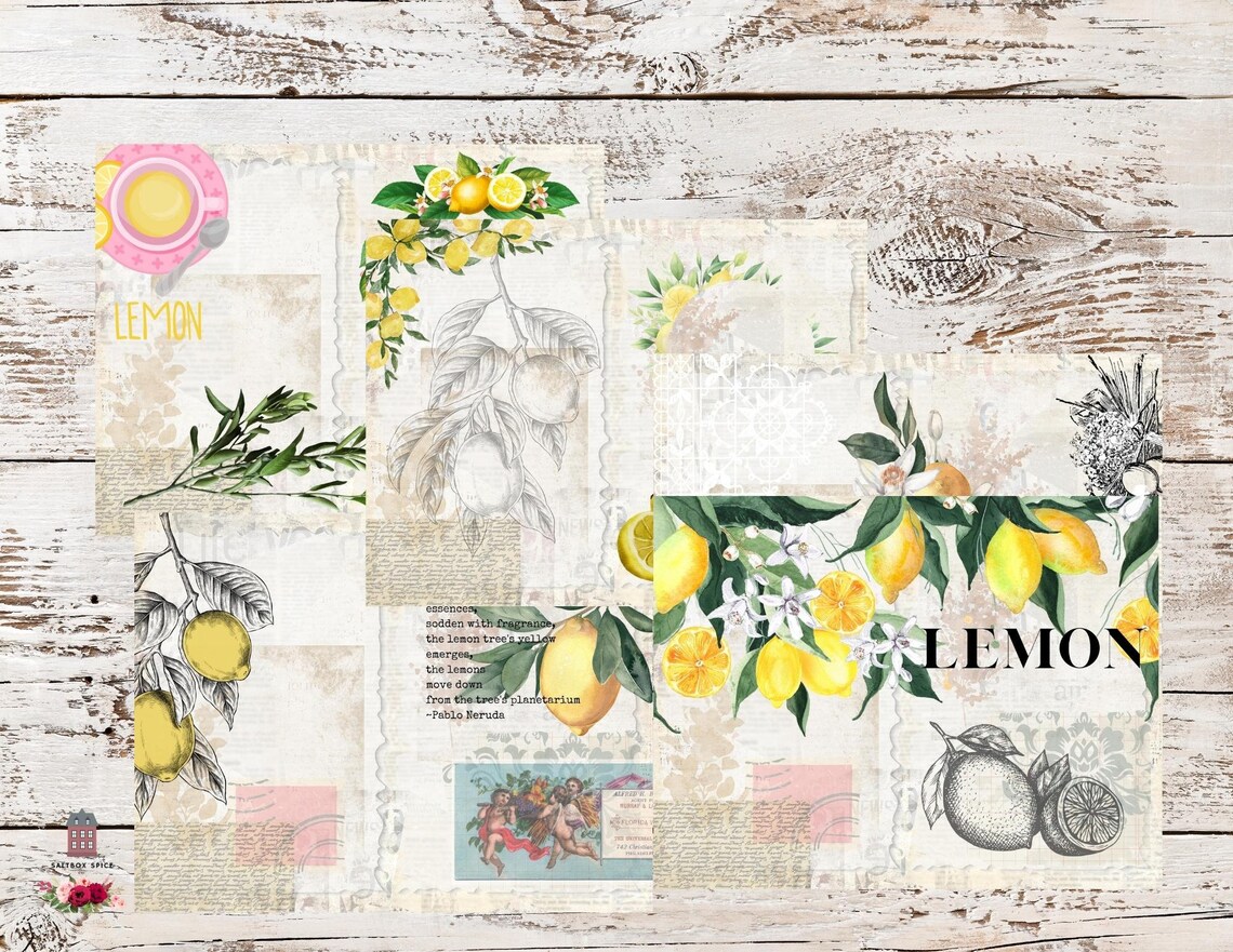 Lemon Junk Journal Pages, Vintage Lemon, Digital Junk Journal Kit ...