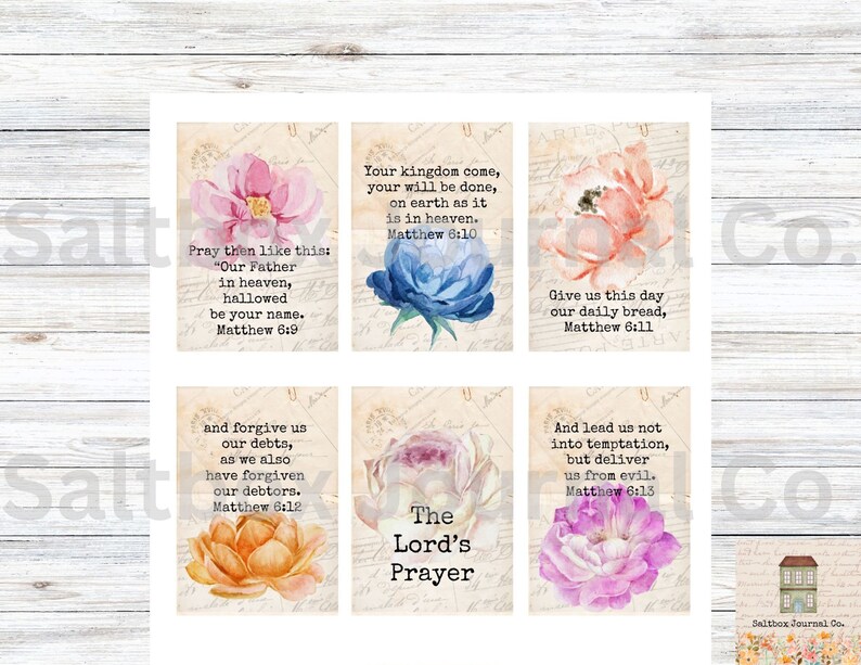 The Lord's Prayer Scripture Tags, Floral Bible Verse Cards, Printable ...