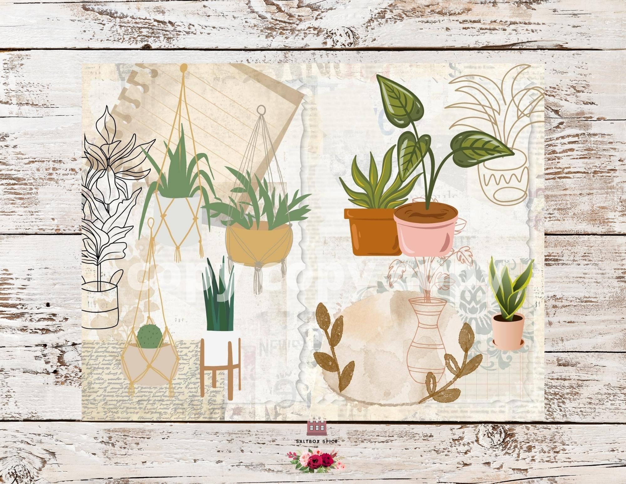 Modern Houseplant Junk Journal Pages, Digital Collage Sheet, House ...