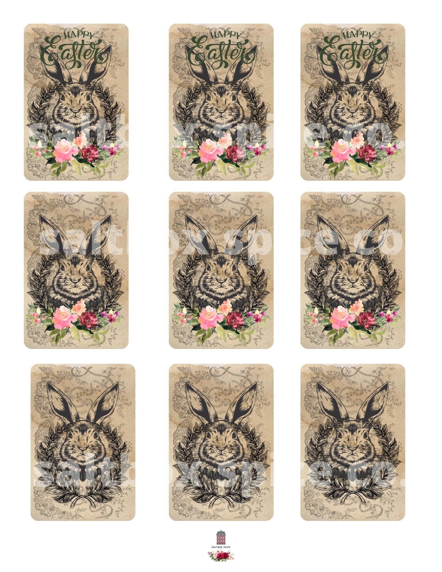 Easter Bunny Tags, Vintage Wreath, Hang Tags, Easter Gift Tags, Journal ...