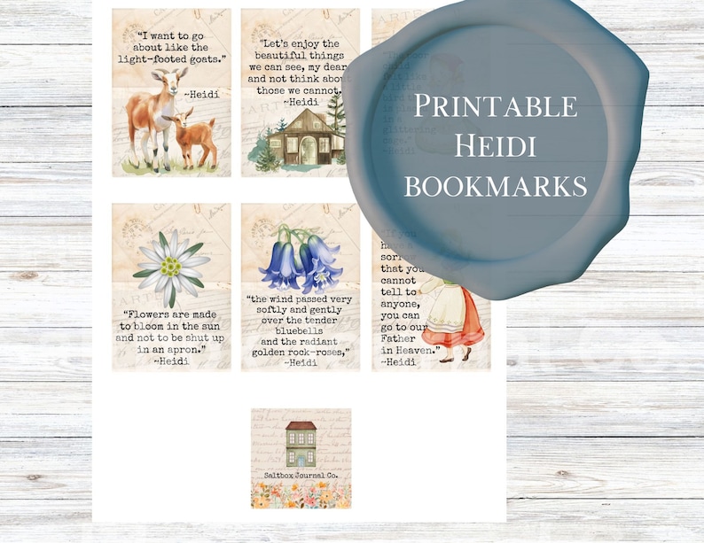 Printable Heidi Bookmarks, Johanna Spyri, Gift Tags, Teacher Gift ...