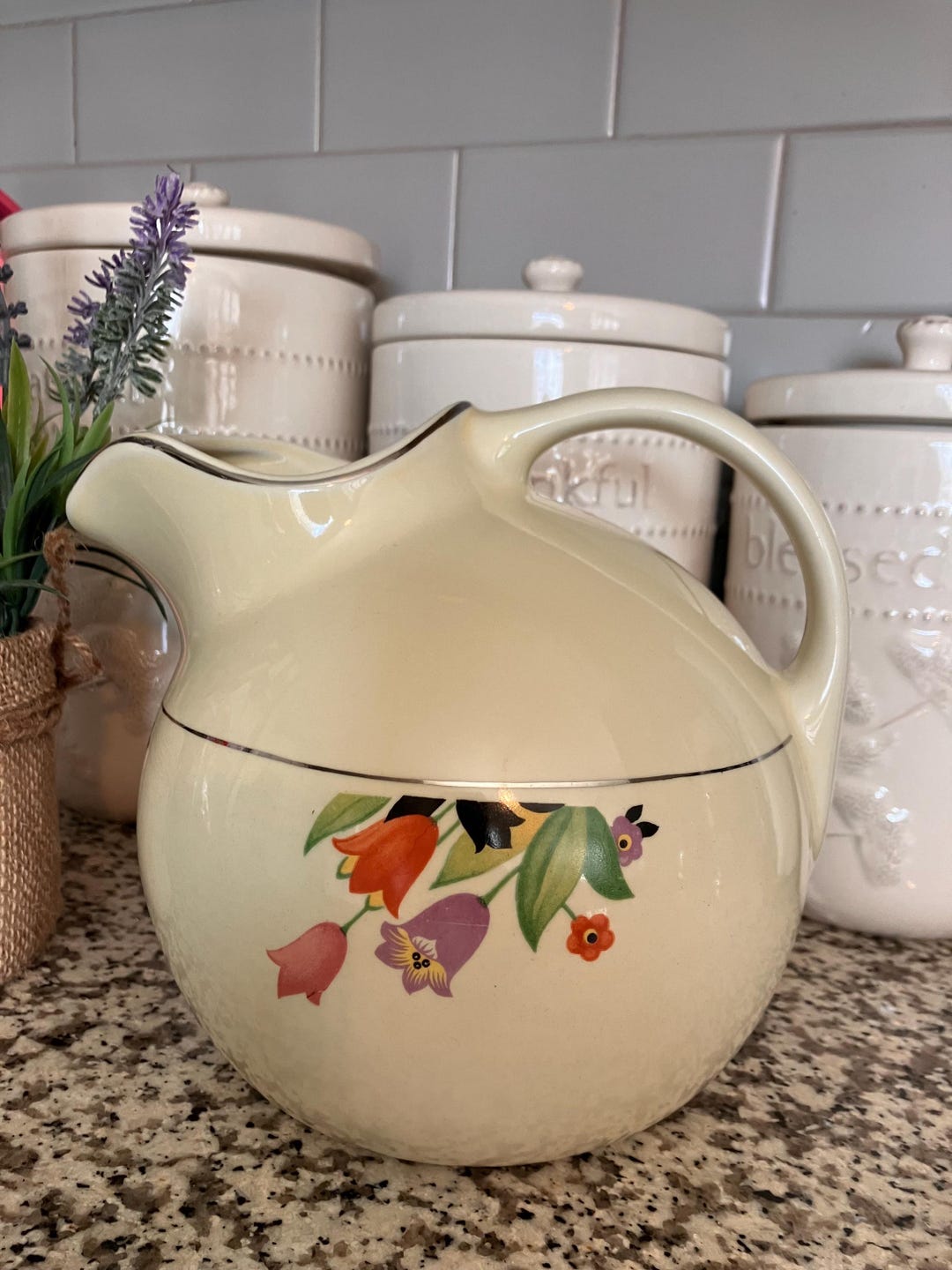 Vintage Hall’s Superior Crocus Ball Jug Pitcher W/ Platinum Trim – Mid ...