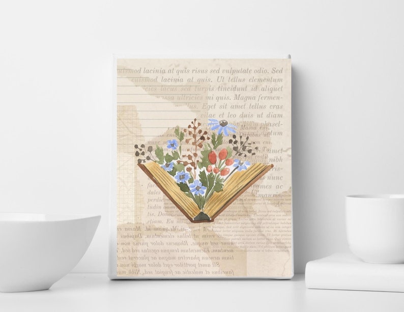 Wildflowers and Book Print, Open Book With Flowers, Watercolor Book ...