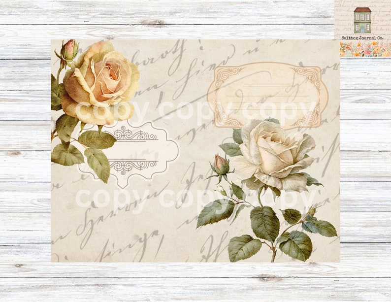 French Rose Journal Pages, Digital Journal Kit, French Script ...
