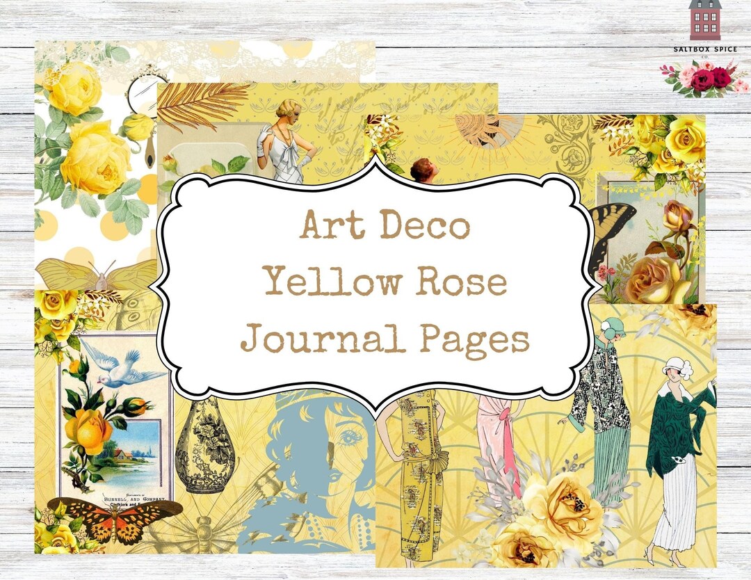 Art Deco Yellow Rose Journal Pages: Flapper Scrapbook (digital Download ...