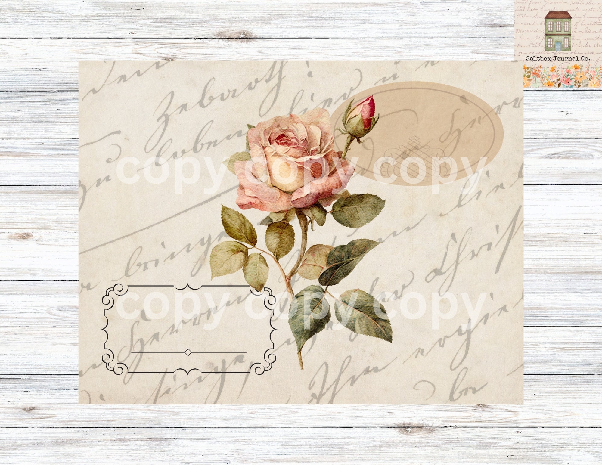 French Rose Journal Pages, Digital Journal Kit, French Script ...