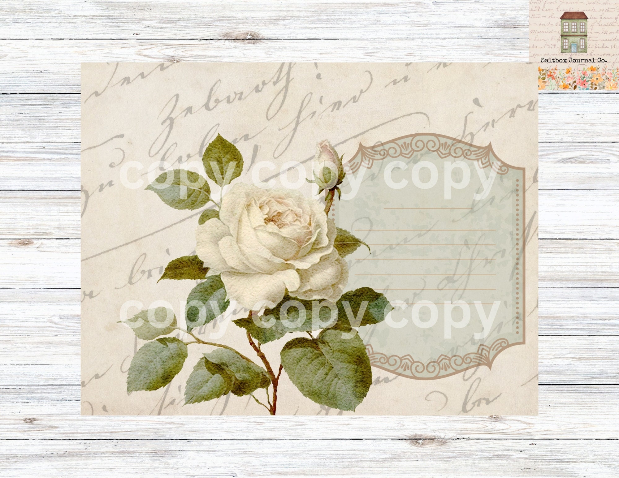 French Rose Journal Pages, Digital Journal Kit, French Script ...