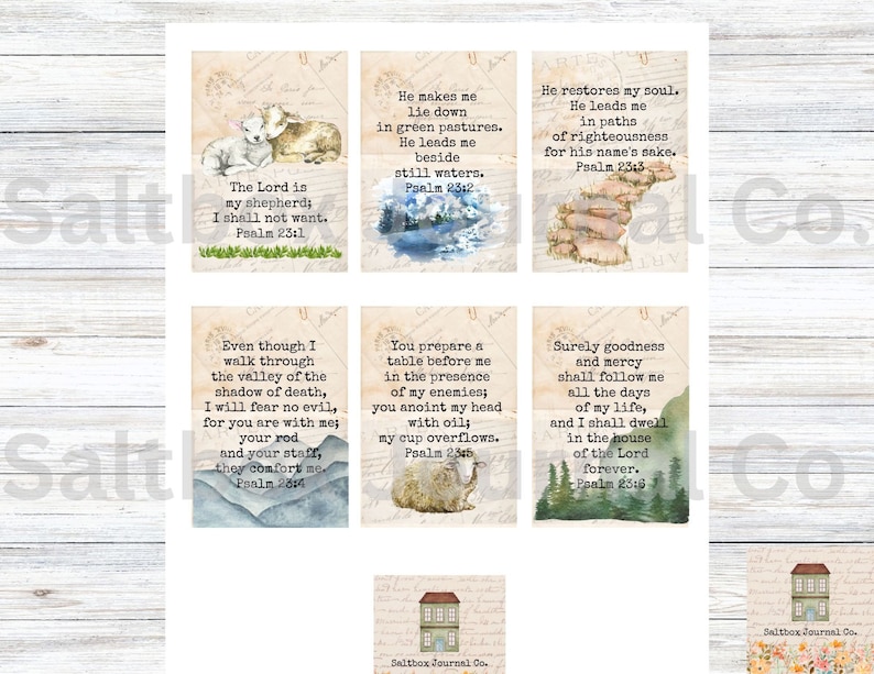Psalm 23 Scripture Cards: Watercolor Bible Verse Memory Cards (digital ...