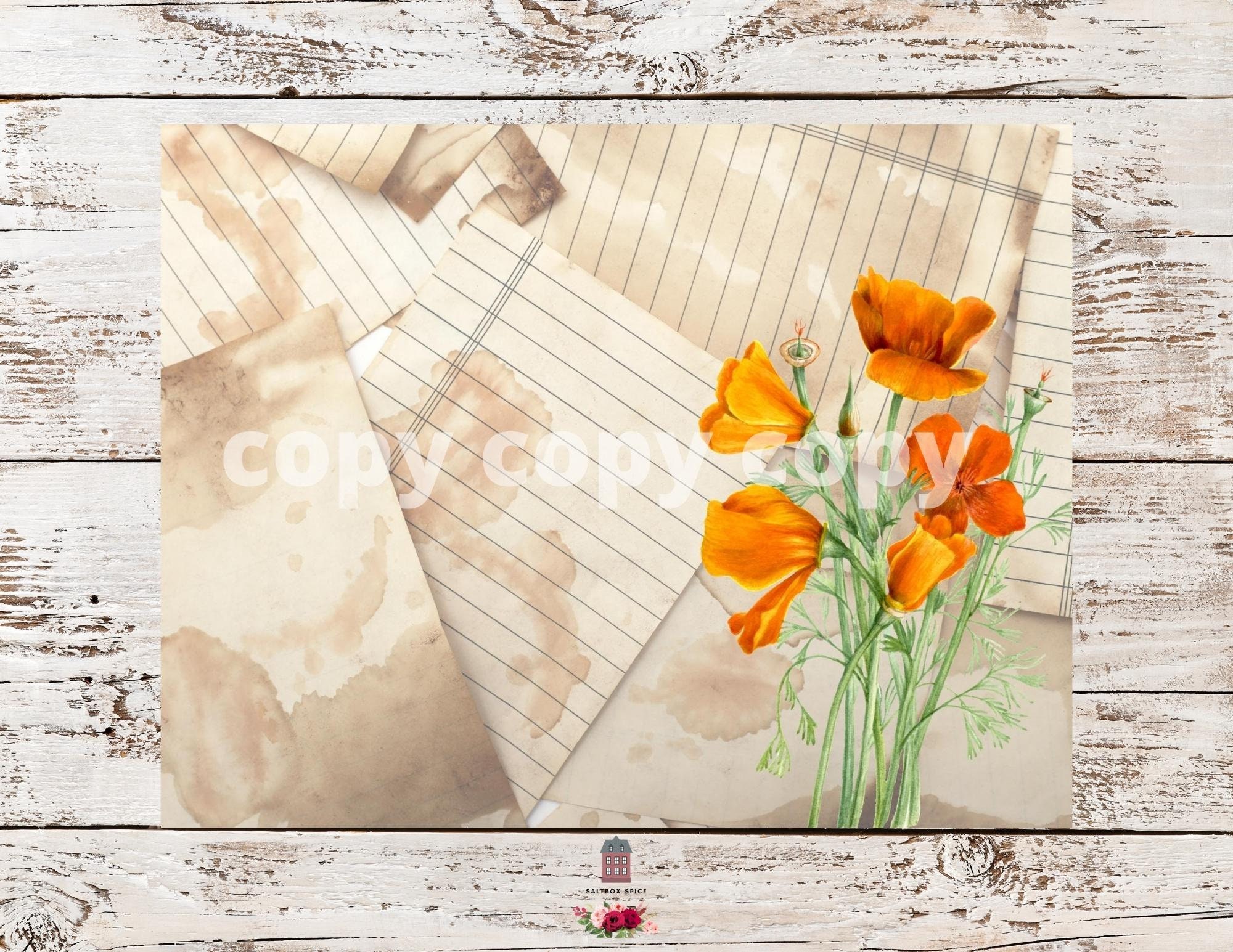 Vintage Tea Stained Paper Printable Vintage Flowers Digital - Etsy