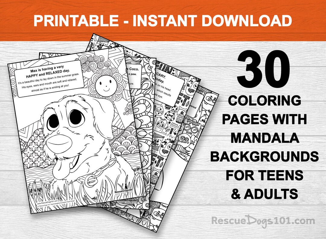 Printable Dog Coloring Books 1 Youth and 1 With Mandala Backgrounds for ...