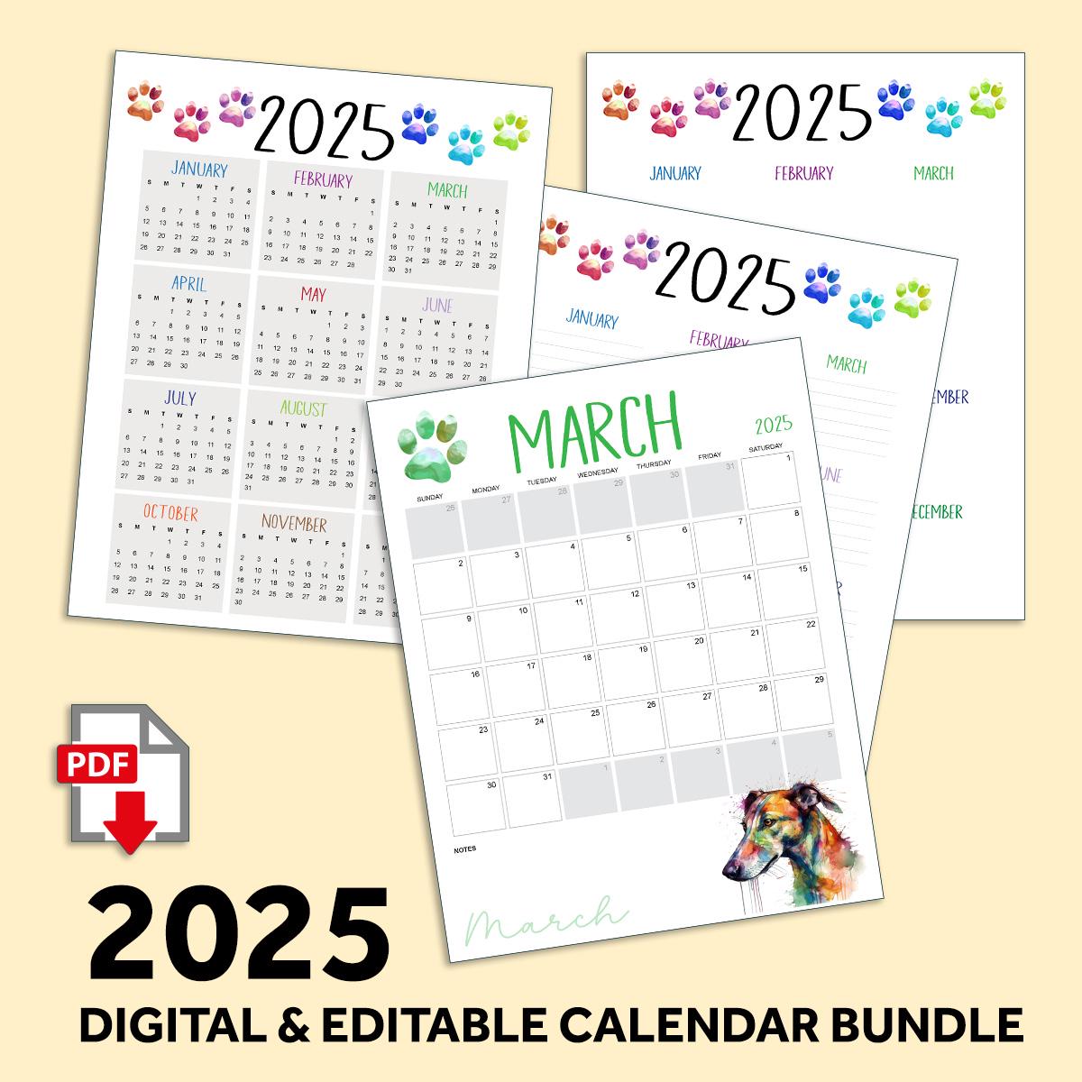 2025 Watercolor Dog Printable Calendar Bundle | Vibrant Dog Art With ...