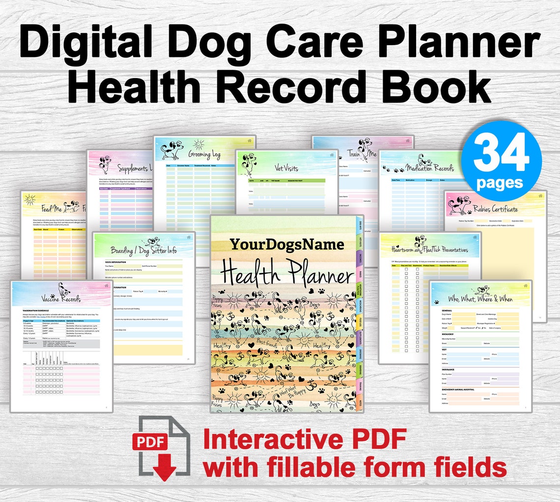 Dog Care Printable Planner, Dog Records Organizer, Digital With ...